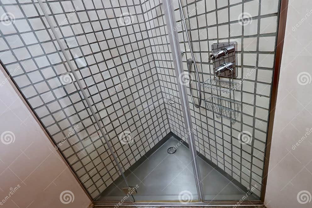 Triangular shower stock image. Image of home, bespoke - 351783461