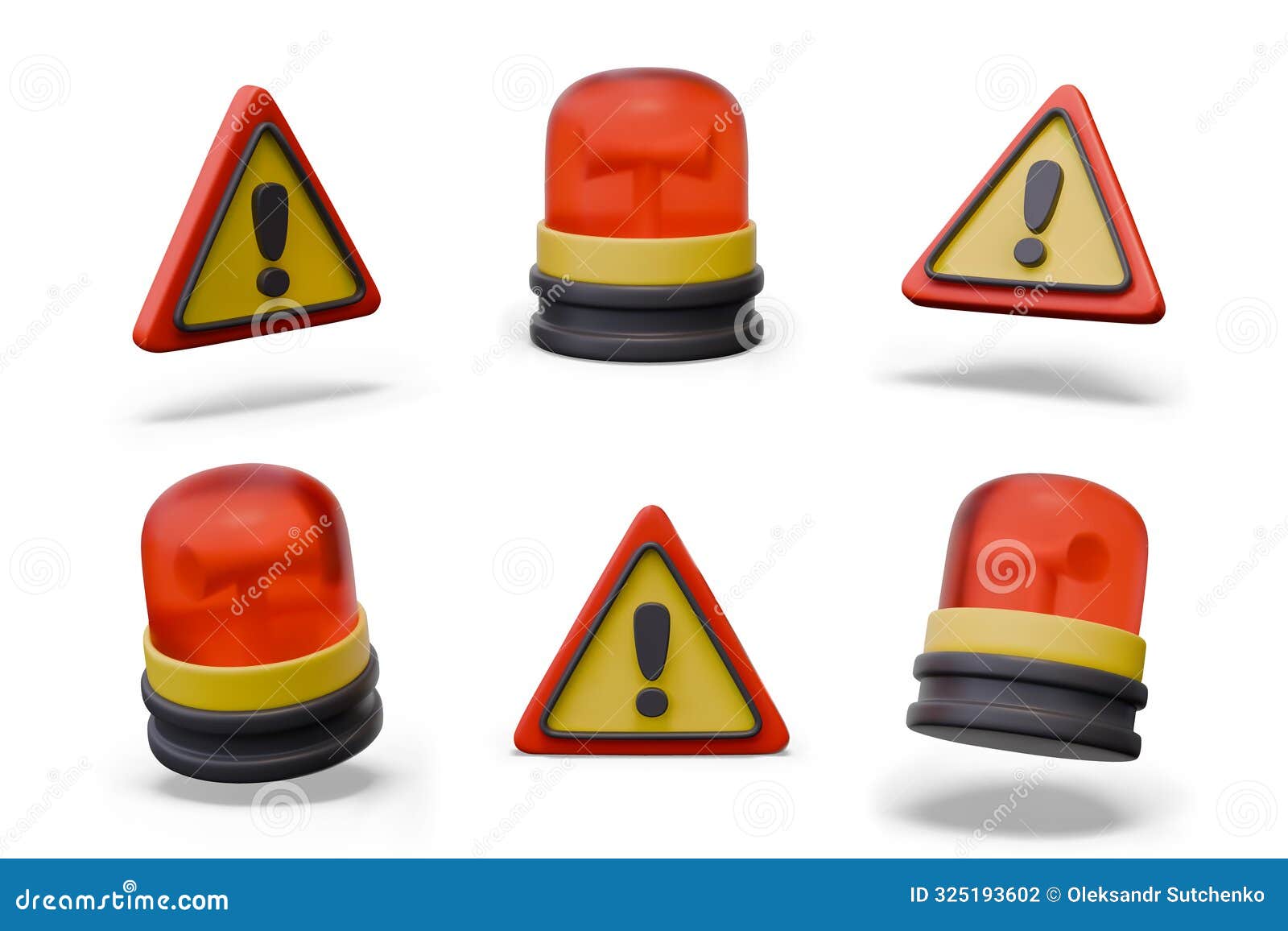 Triangular Sign Attention Danger, Red Emergency Lamp. Set of Realistic ...