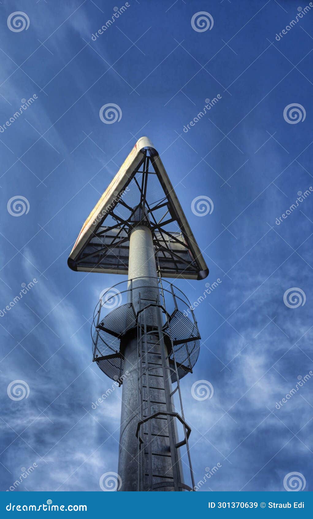 Triangular Sign on a High Steel Pole Stock Image - Image of pole, sign ...
