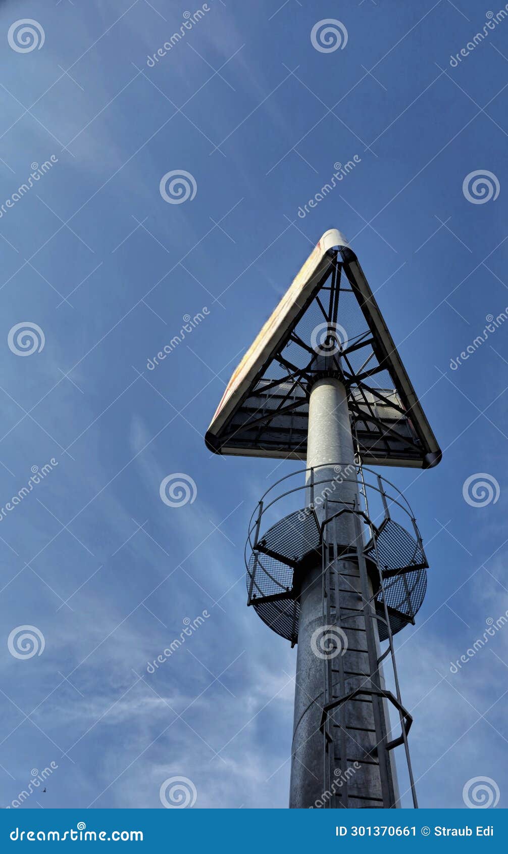 Triangular Sign on a High Steel Pole Stock Image - Image of hightower ...