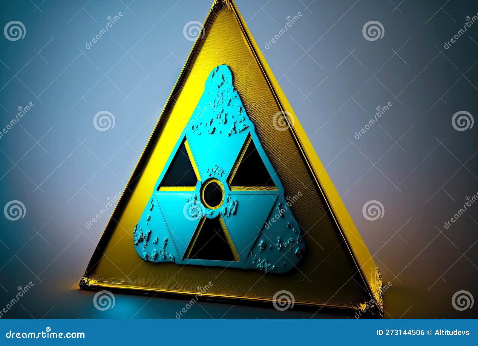 Triangular Sign with Radiation Hazard Symbol on Blue Background Stock ...