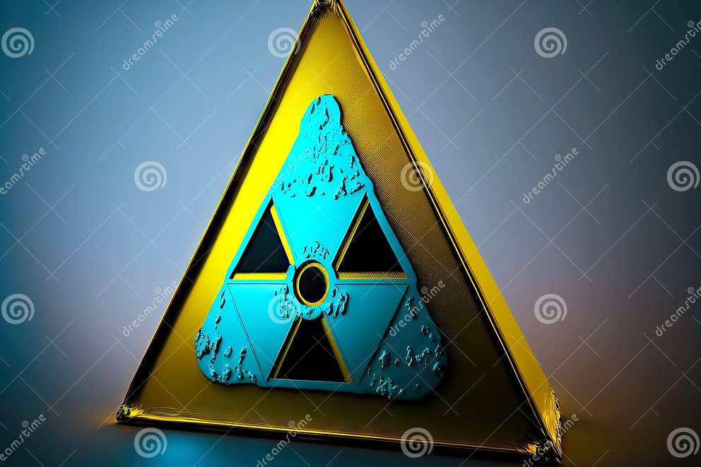 Triangular Sign with Radiation Hazard Symbol on Blue Background Stock ...