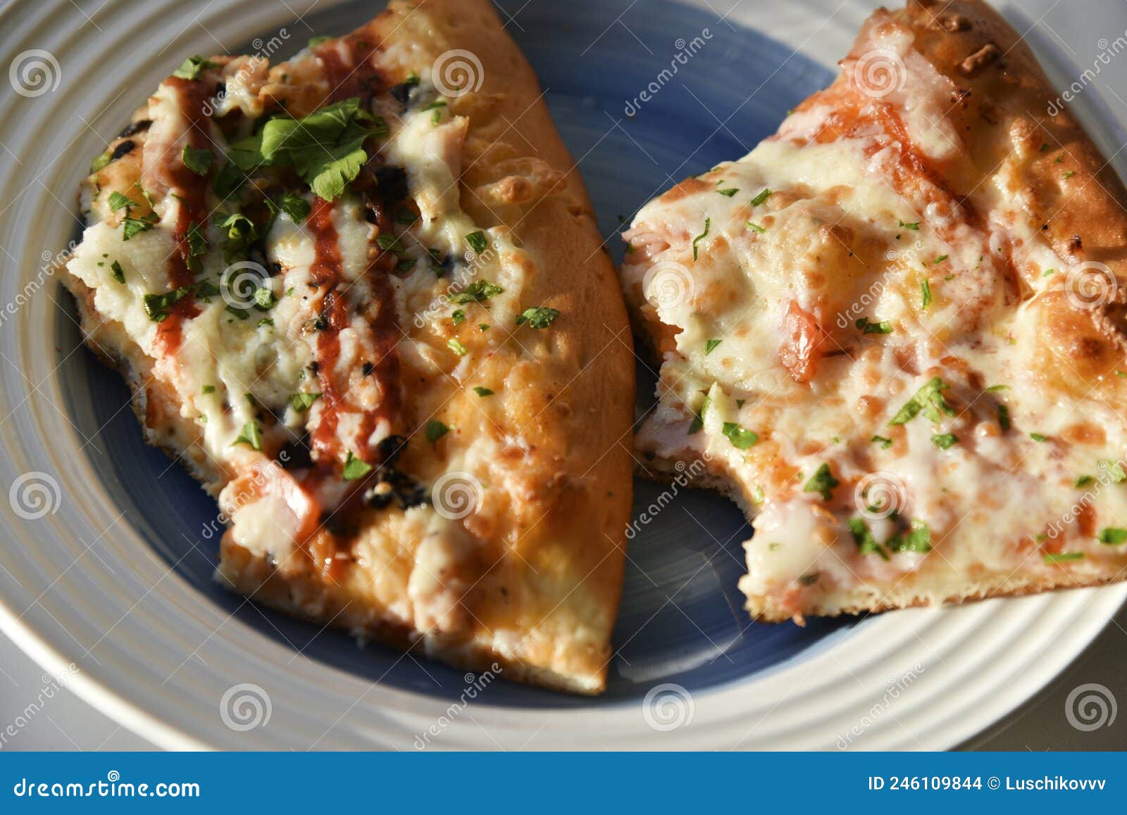 Triangular Slice of Pizza on a White Plate Stock Photo - Image of ...