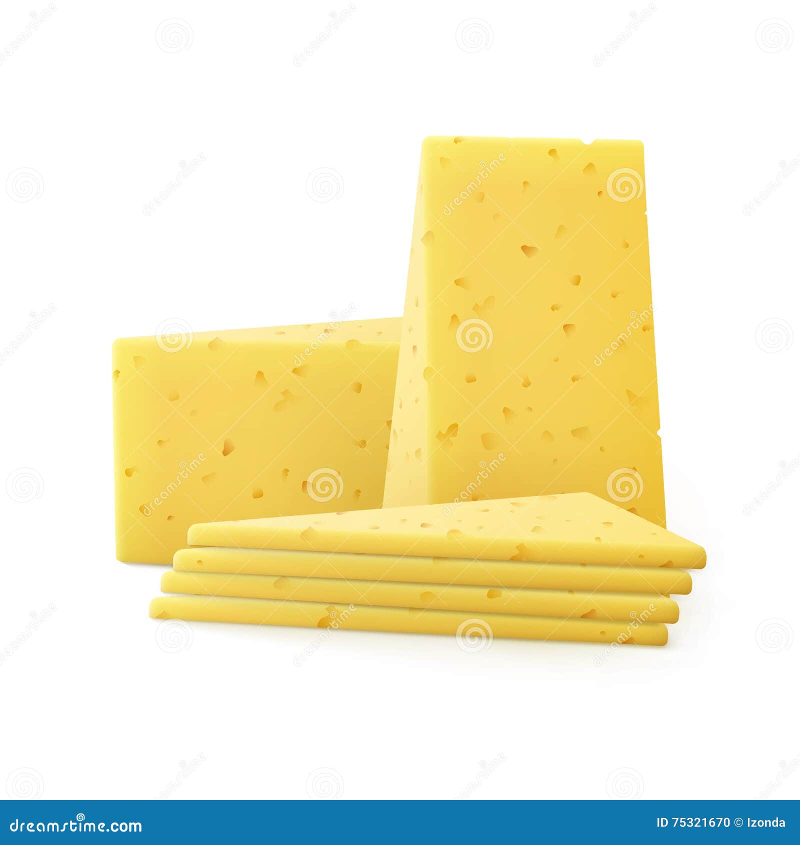 Triangular Sliced Pieces Of Cheddar Cheese Isolated On White Background ...
