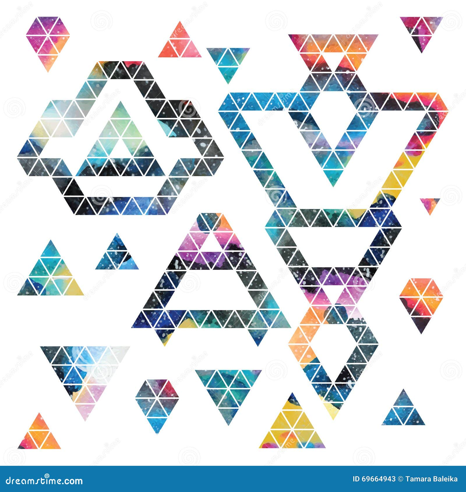 Triangular Space Design. Abstract Watercolor Elements. Cartoon Vector ...