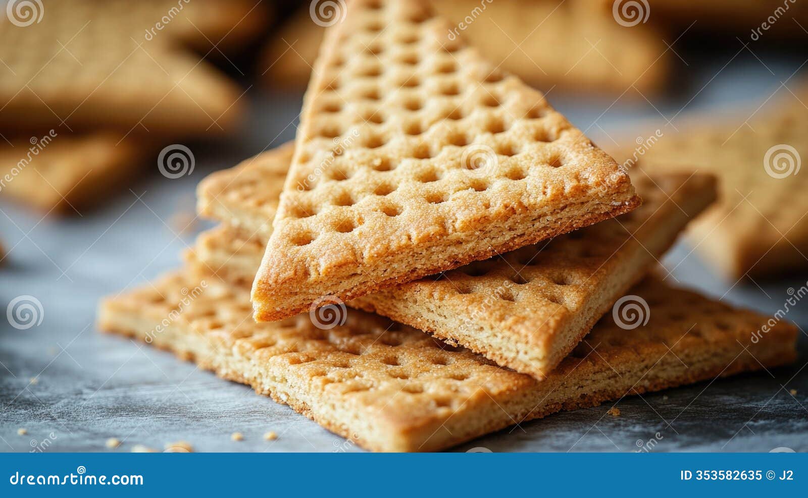 Triangular Stack of Crispy Brown Crackers on Gray Surface Stock Image ...