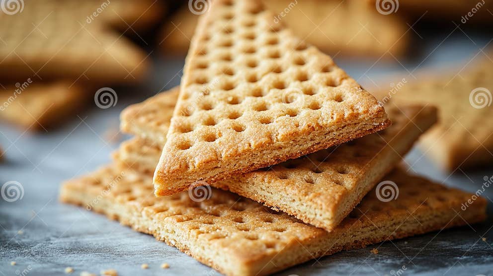 Triangular Stack of Crispy Brown Crackers on Gray Surface Stock Image ...