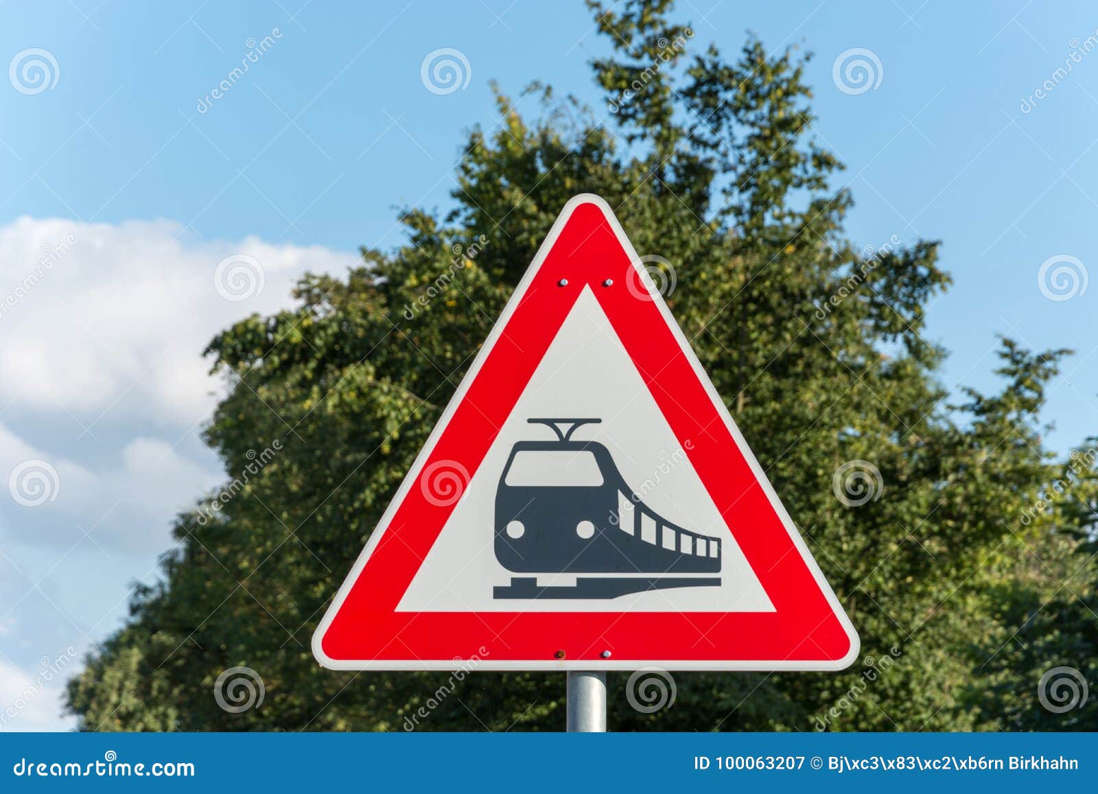 A Triangular Street Sign for Train Tracks Stock Image - Image of stop ...