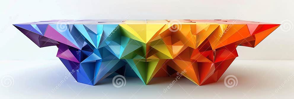 A Triangular Table with Jagged Edges and a Vibrant Rainbow of Geometric ...