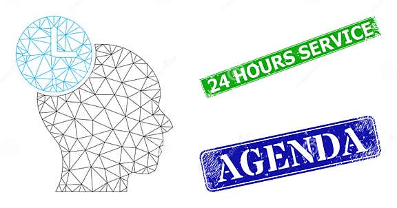 Scratched 24 Hours Service Seals and Triangle Mesh Time Management Icon ...