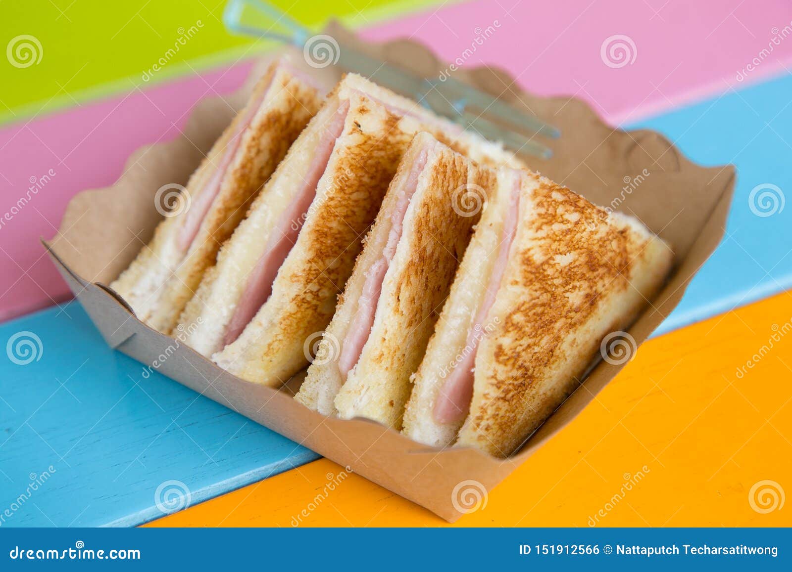Triangular Toast Sandwiches Ham Cheese on Toast Diagonally Cut Stock ...