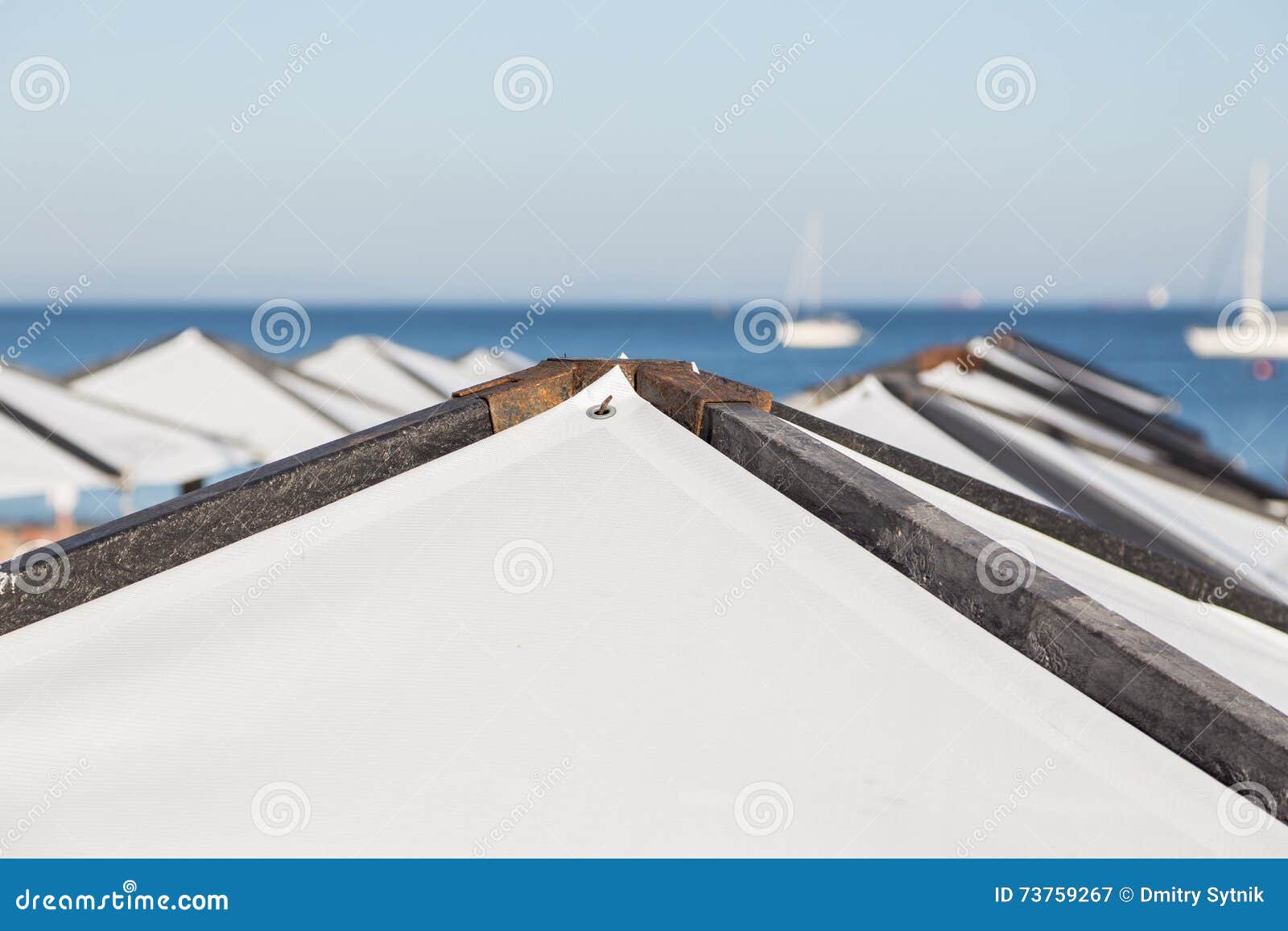 Triangular Umbrellas on Seaside Beach Stock Image - Image of summer ...