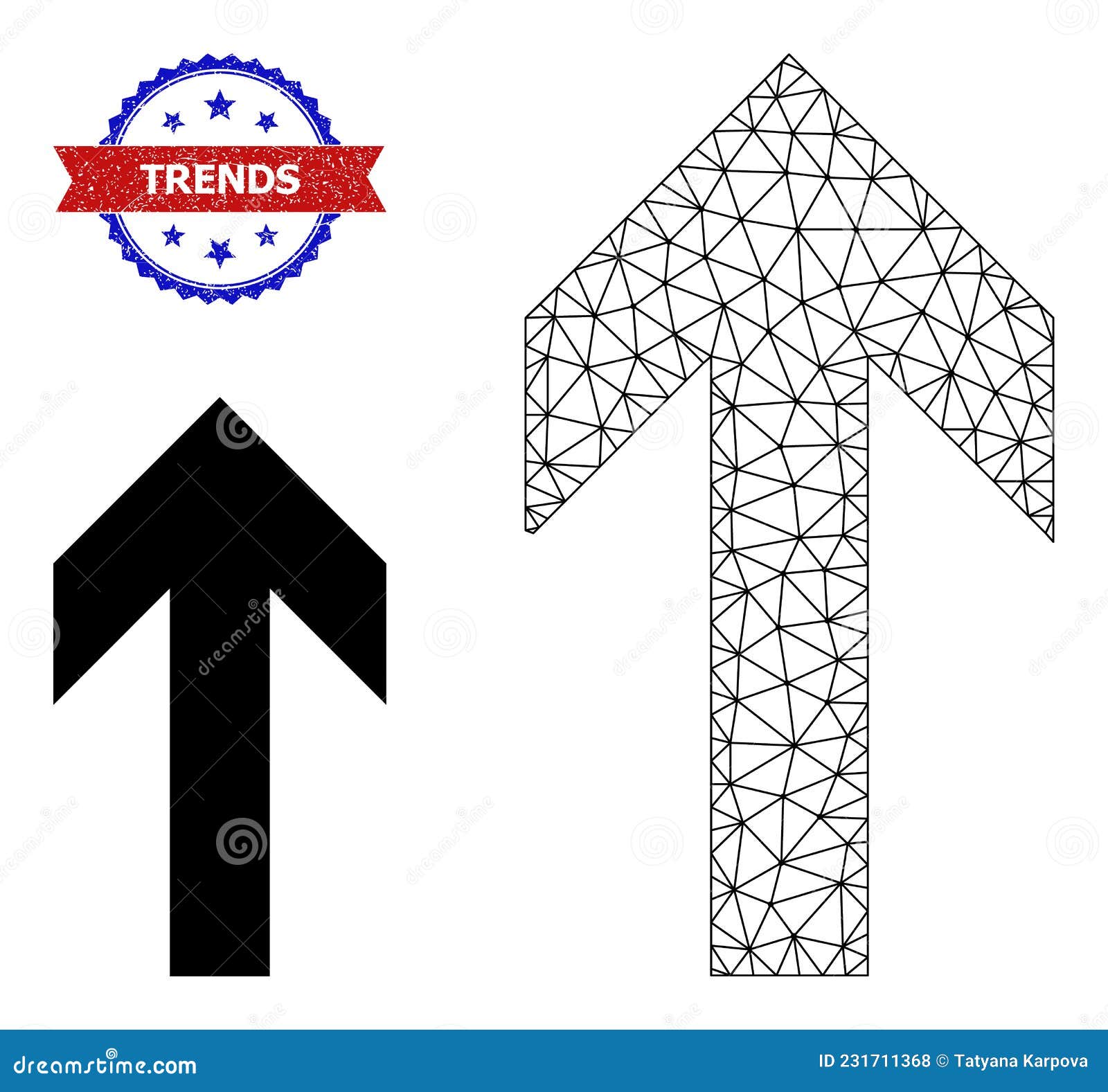 Polygonal Mesh Up Direction Icon and Scratched Bicolor Trends Seal ...