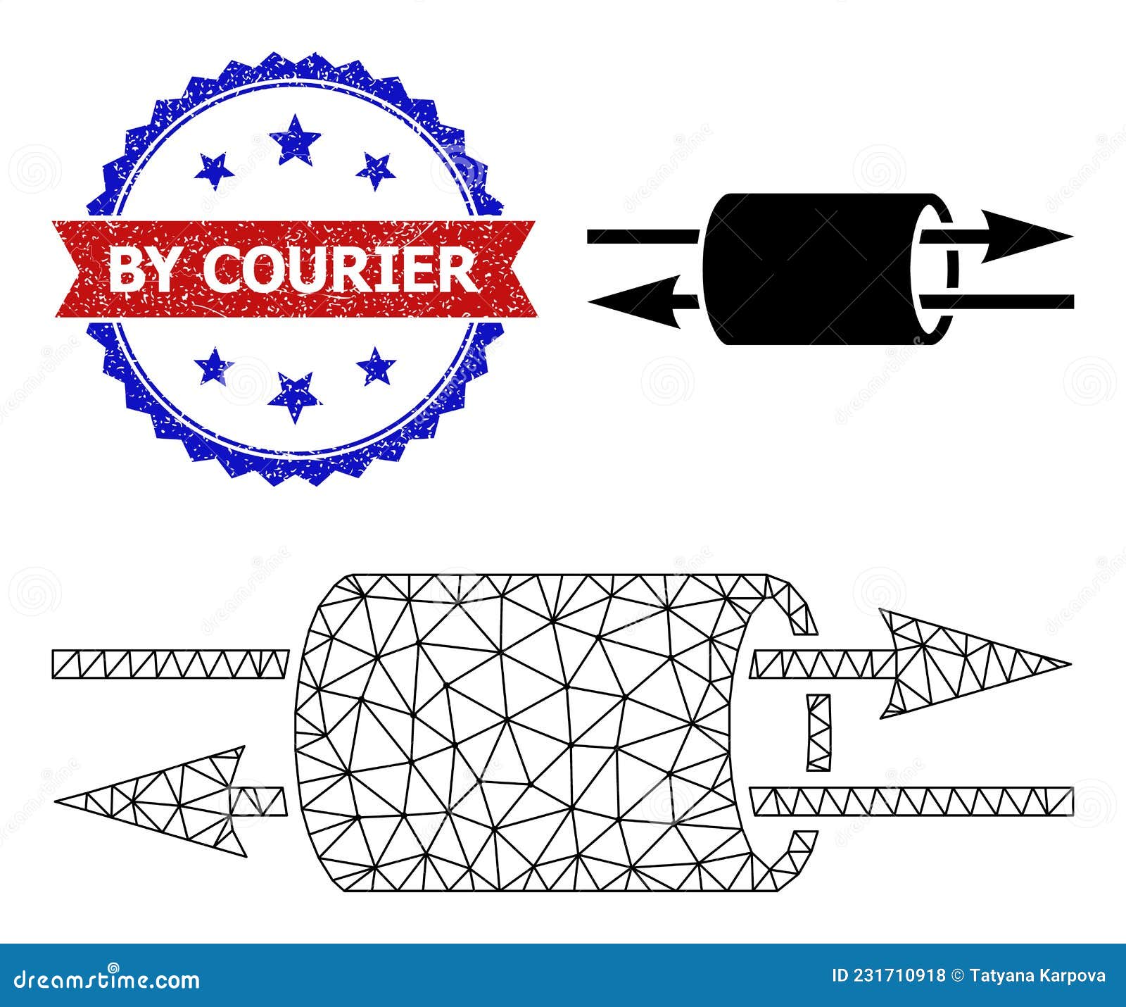 Polygonal Mesh VPN Pipe Icon and Scratched Bicolor by Courier Stamp ...