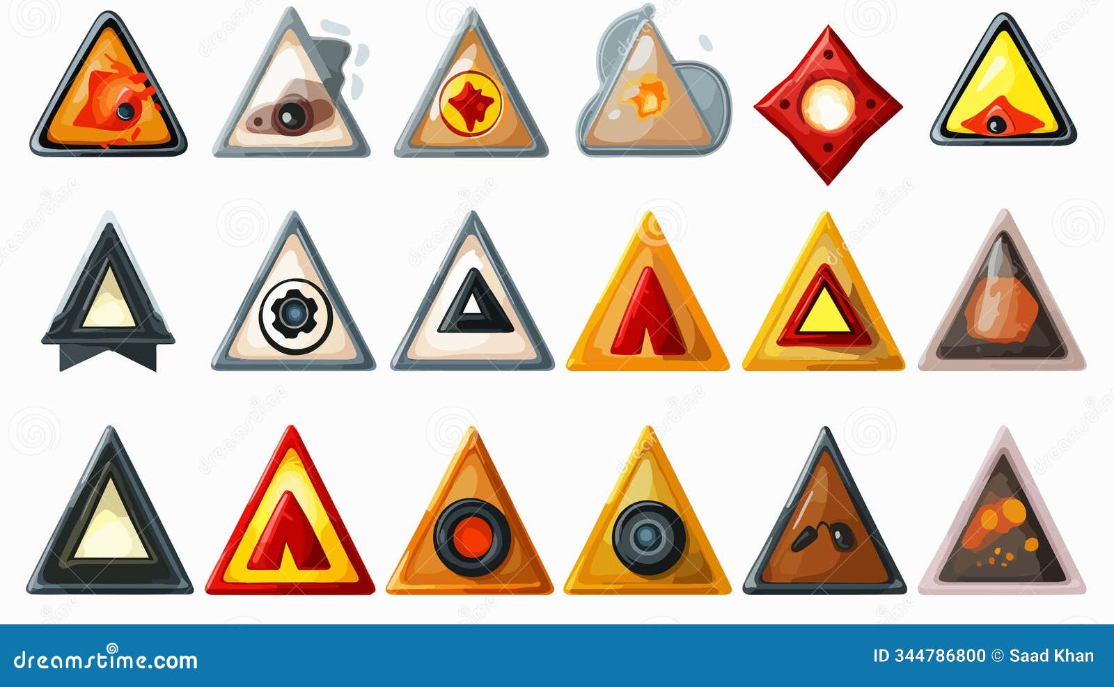 Triangular Warning Hazard Icons Vector Set Stock Vector - Illustration ...