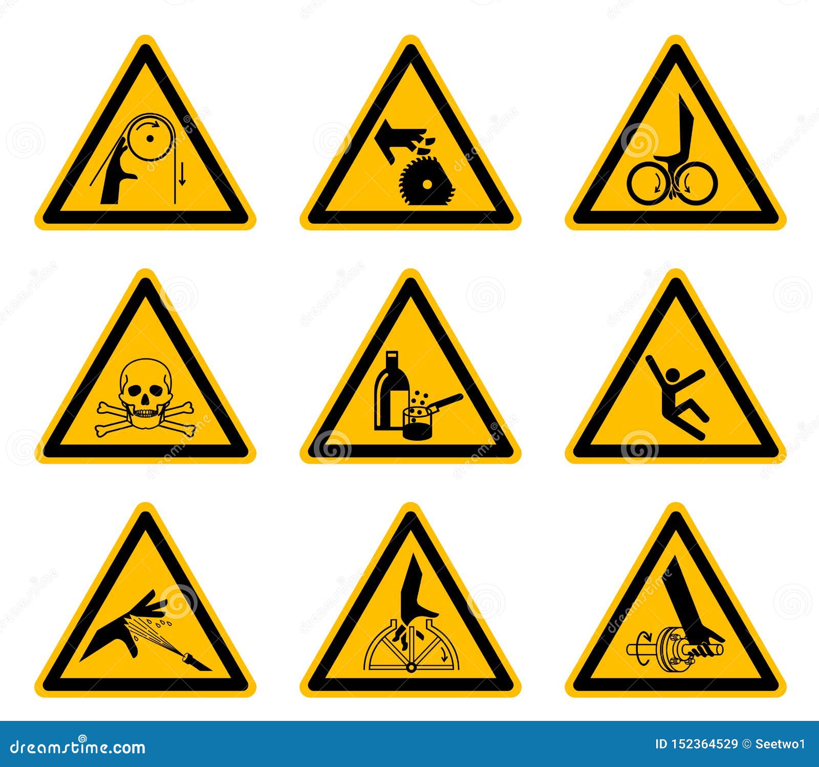 Triangular Warning Hazard Symbols Labels Isolate on White Background ... Triangular Warning Hazard Symbols Labels Isolate on White Background ...