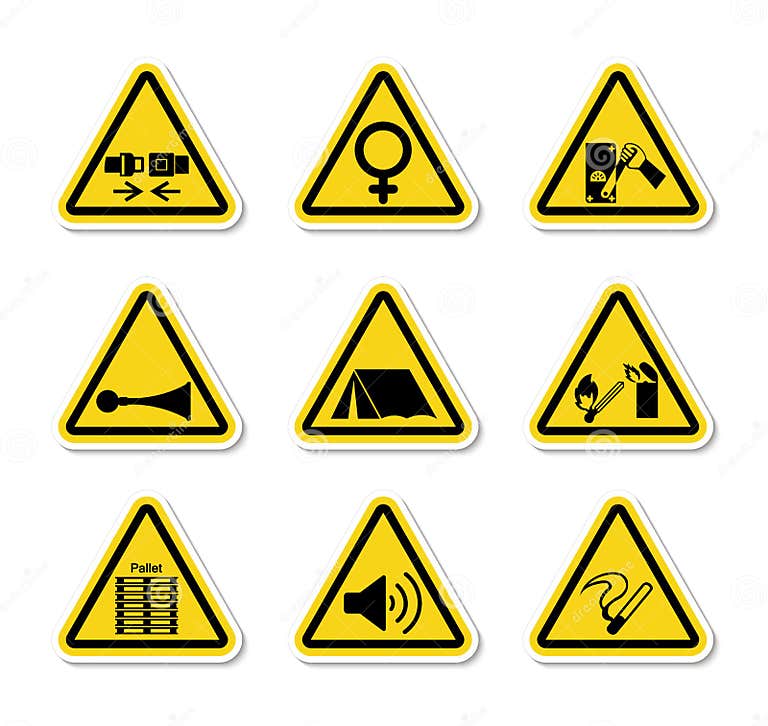 Triangular Warning Hazard Symbols Labels Sign Isolate on White ...