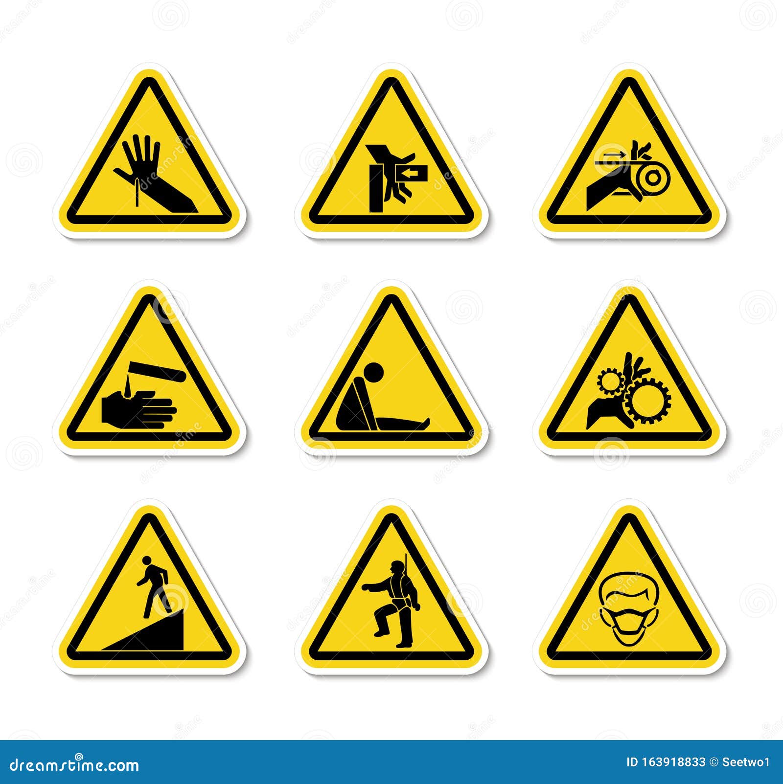 Triangular Warning Hazard Symbols Labels Sign Isolate on White ...