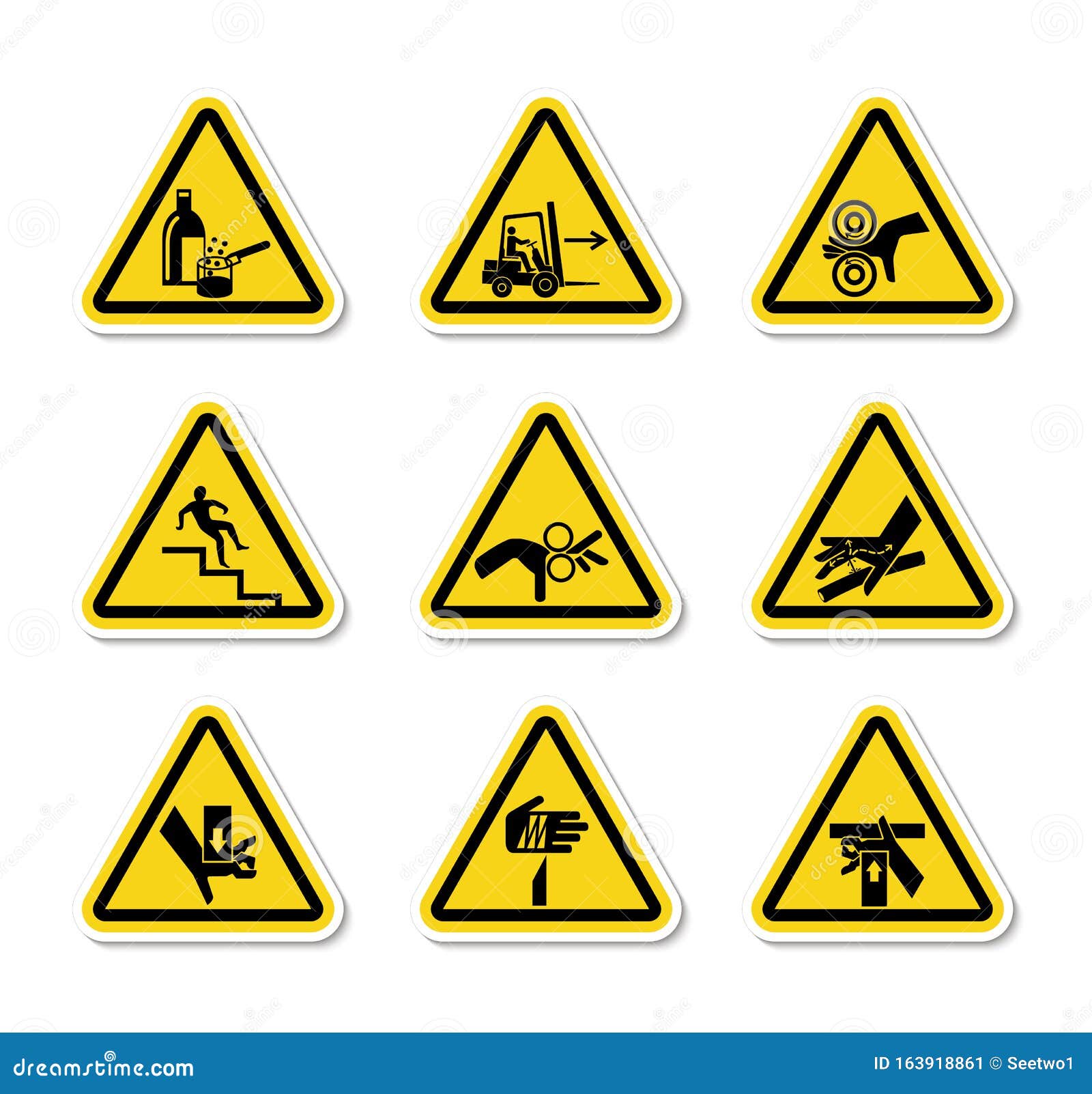 Triangular Warning Hazard Symbols Labels Sign Isolate on White ... Triangular Warning Hazard Symbols Labels Sign Isolate on White ...