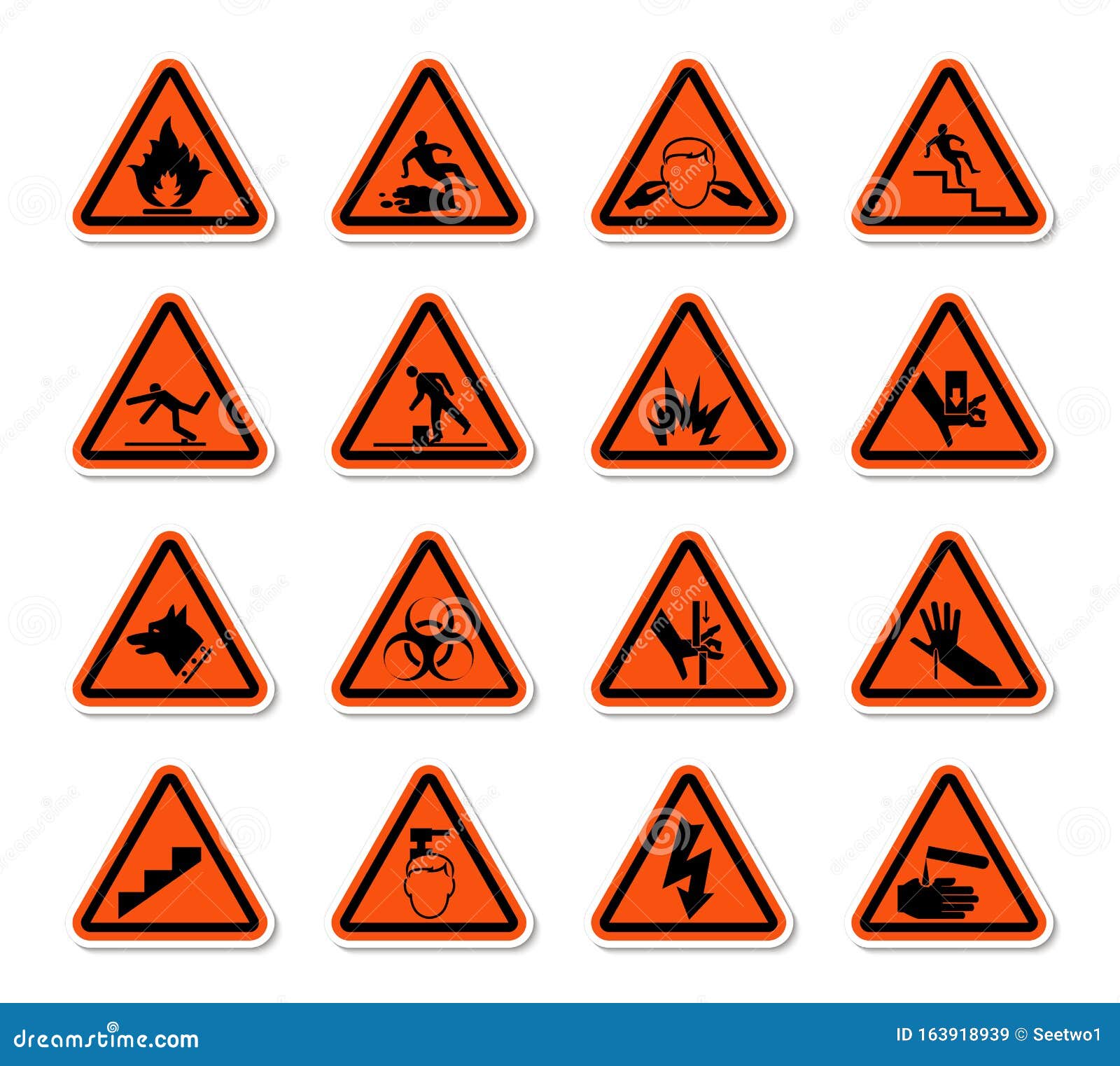 Triangular Warning Hazard Symbols Labels Sign Isolate on White ...