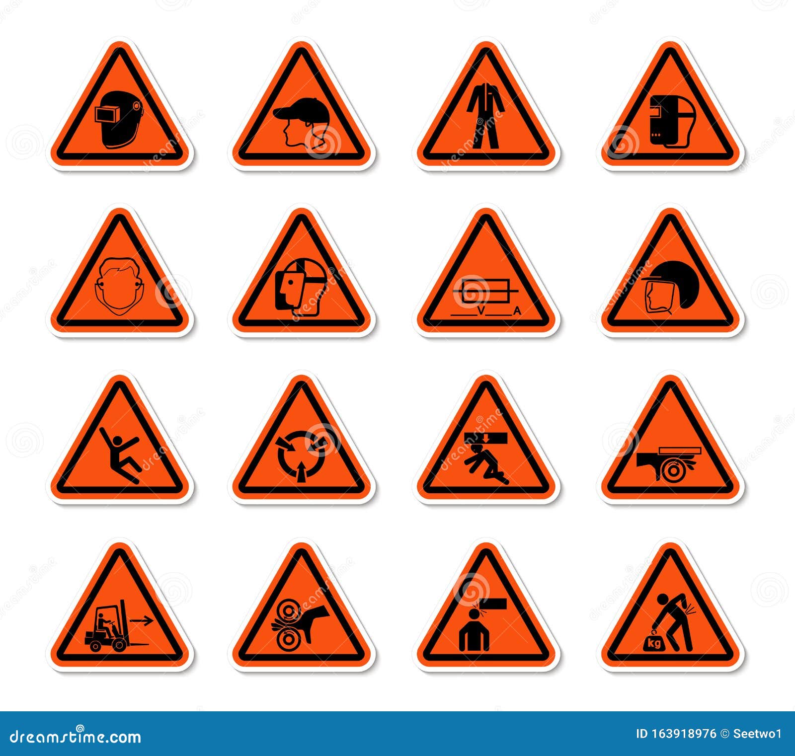 Triangular Warning Hazard Symbols Labels Sign Isolate on White ...