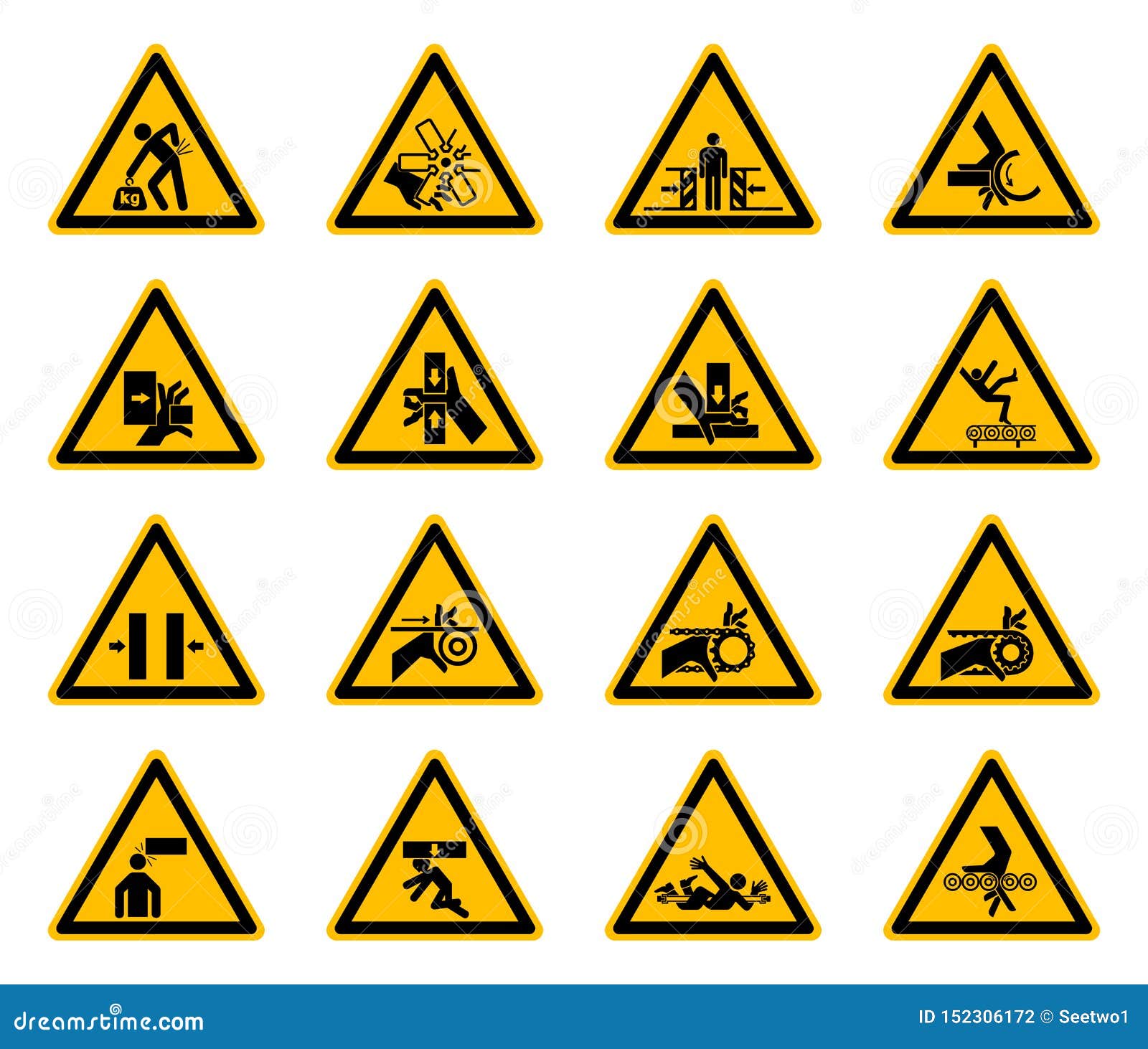 Triangular Warning Hazard Symbols Labels on White Background Stock ...