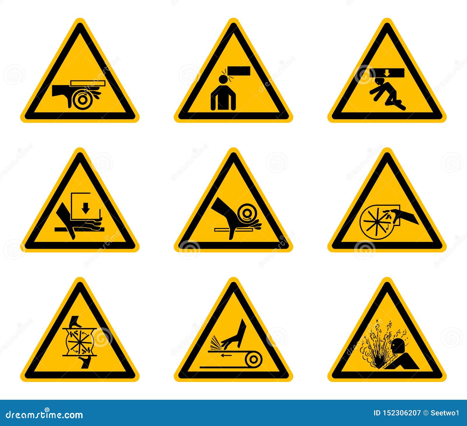 Triangular Warning Hazard Symbols Labels on White Background Stock ...