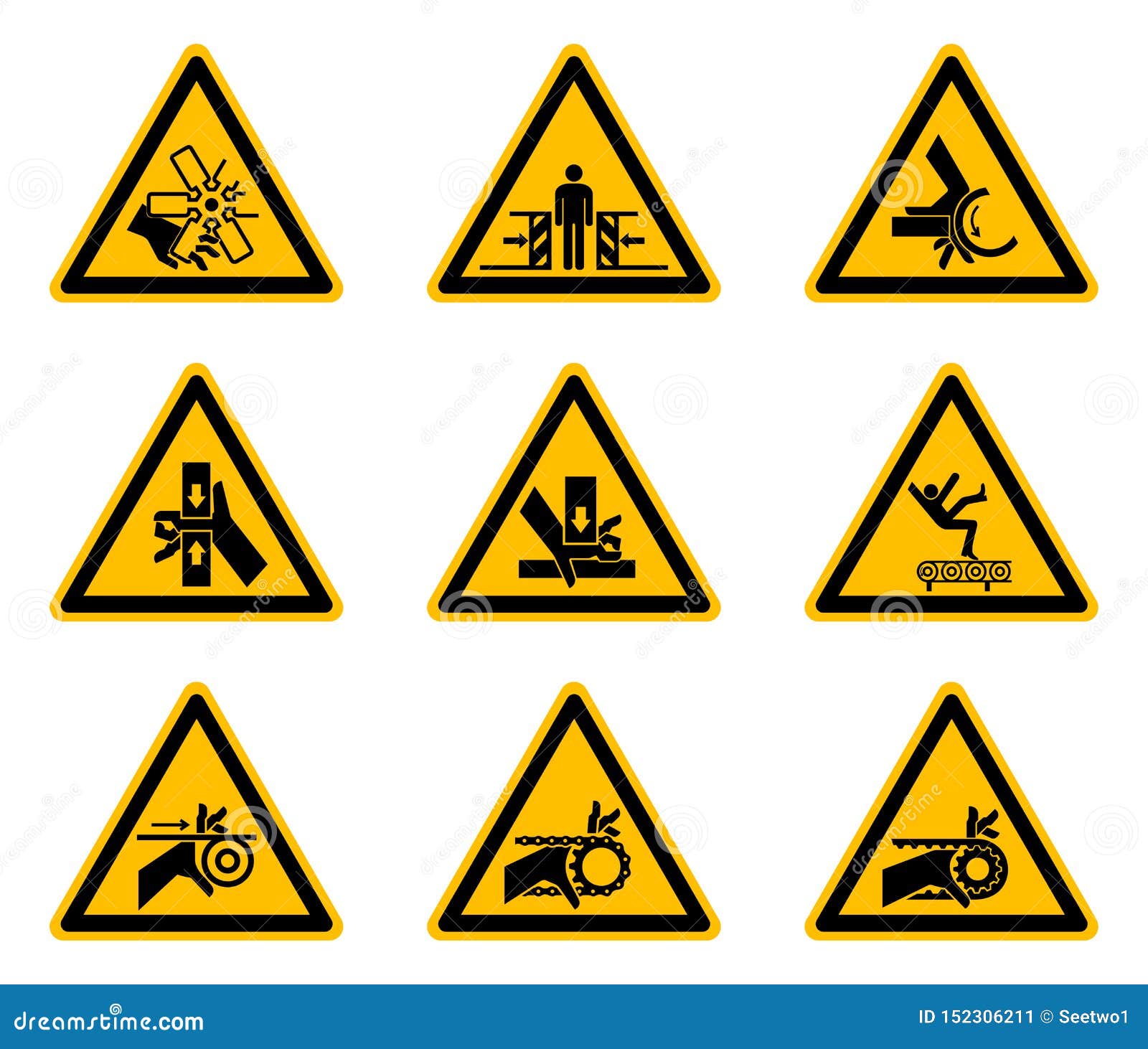 Triangular Warning Hazard Symbols Labels on White Background Stock ...