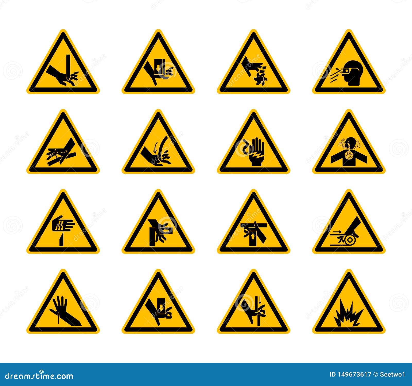 Triangular Warning Hazard Symbols Labels on White Background,Vector ... Triangular Warning Hazard Symbols Labels on White Background,Vector ...