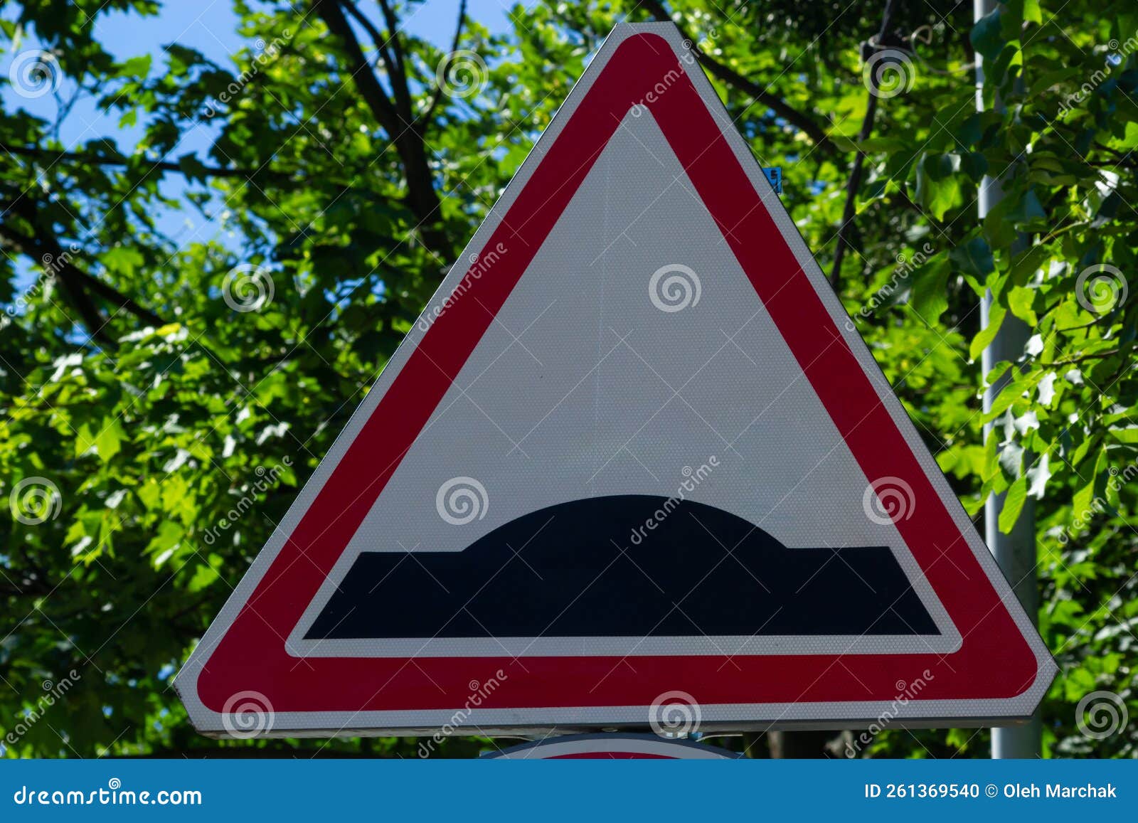 Triangular Warning Road Sign Hump in the Road Beautiful Blue Cloudy Sky ...