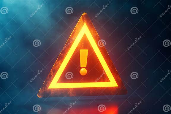 A Triangular Warning Signal Icon with a Blinking Light in the Center ...