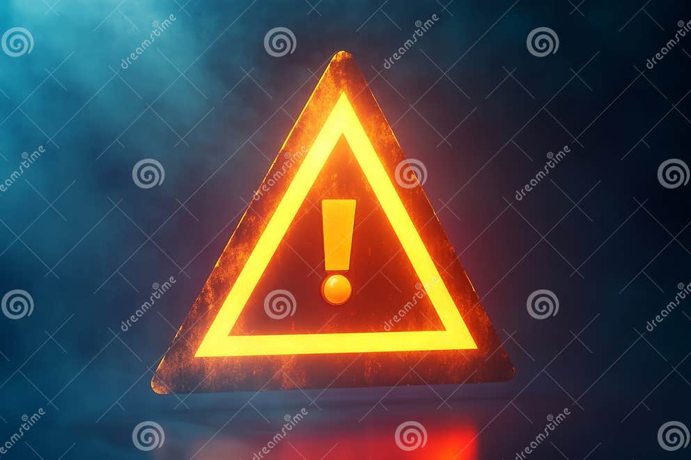 A Triangular Warning Signal Icon with a Blinking Light in the Center ...