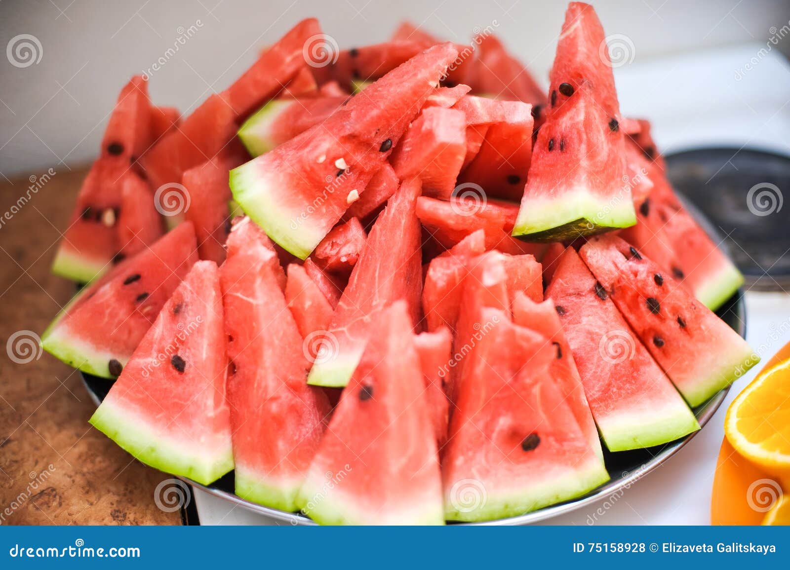 Triangular Watermelon Slices on a Plate Stock Photo - Image of food ...