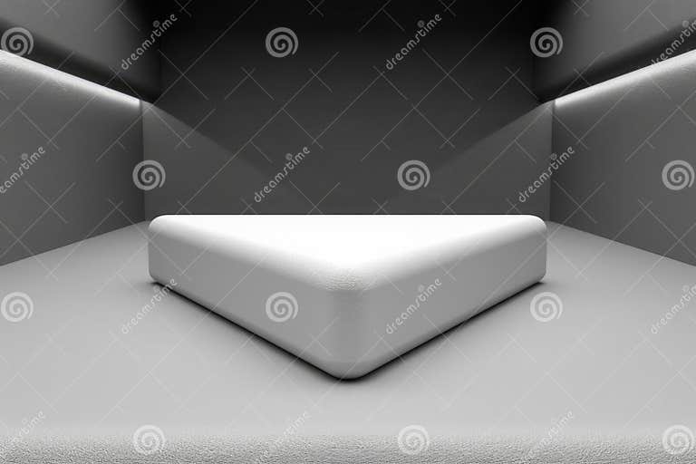 A Triangular, White Platform Sits in the Center of a Minimalist, White ...