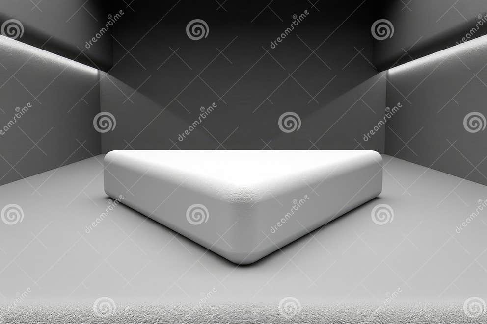 A Triangular, White Platform Sits in the Center of a Minimalist, White ...