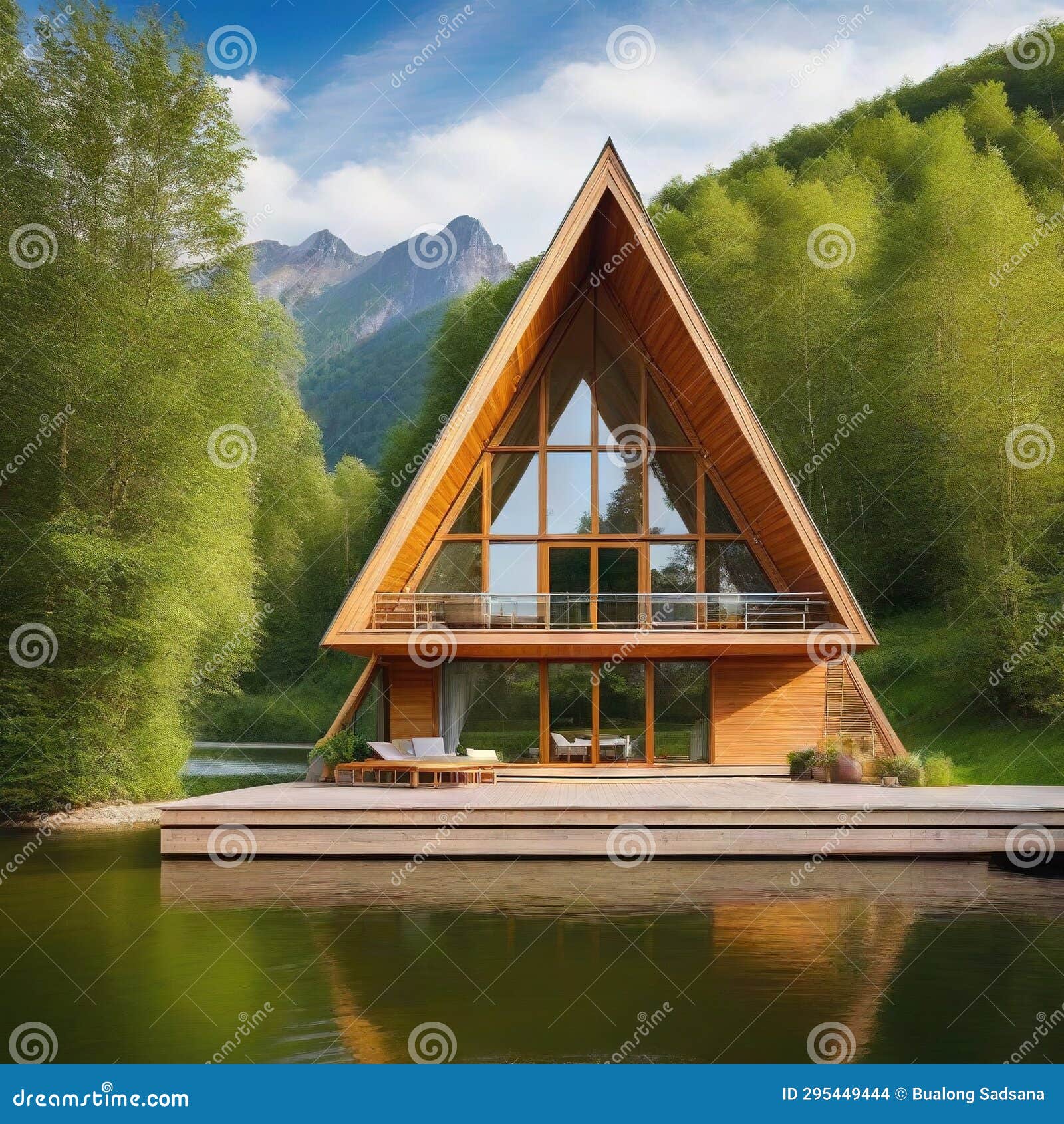 Triangular Wooden House with a Terrace and Panoramic Windows on the ...