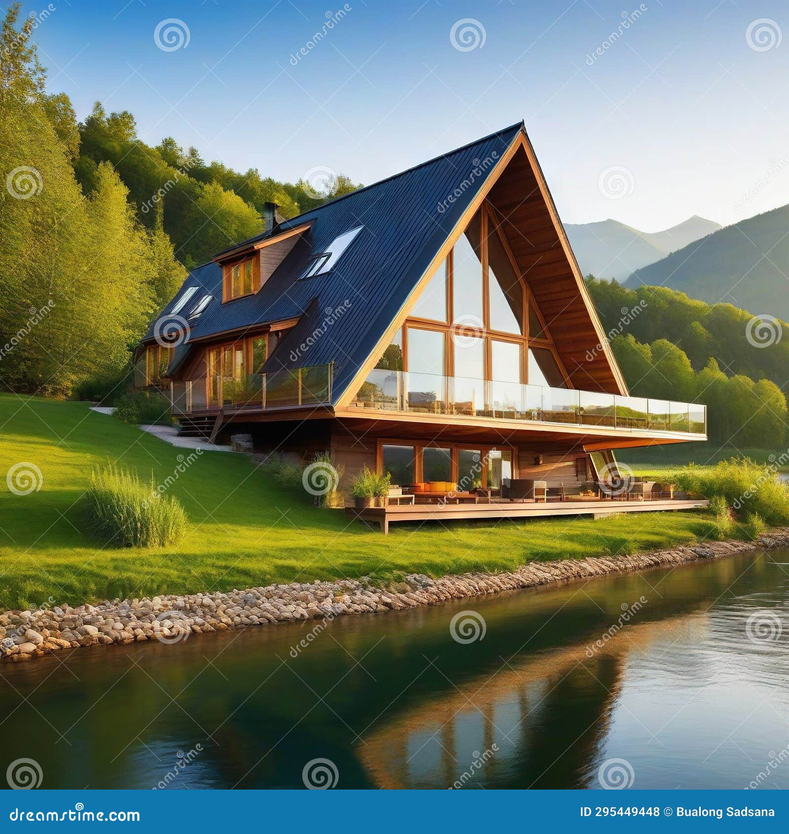 Triangular Wooden House with a Terrace and Panoramic Windows on the ...