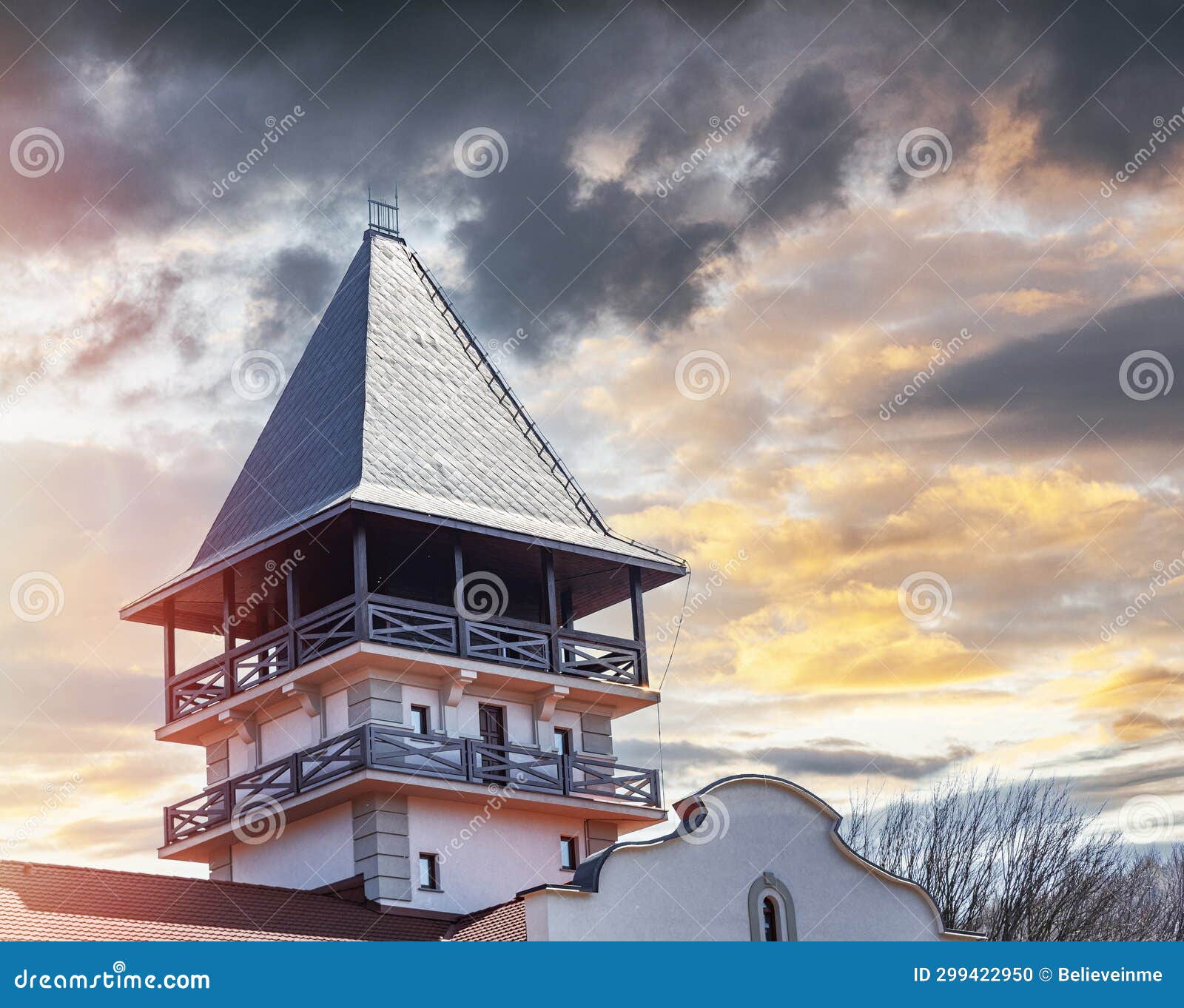 Triangular Roof of the Building Tower. Stock Photo - Image of facade ...