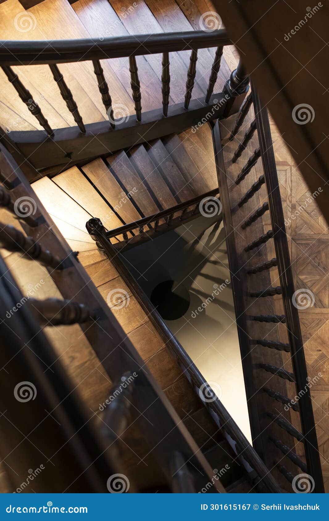 Triangular Wooden Stairs with Handrails. Stock Image - Image of luxury ...