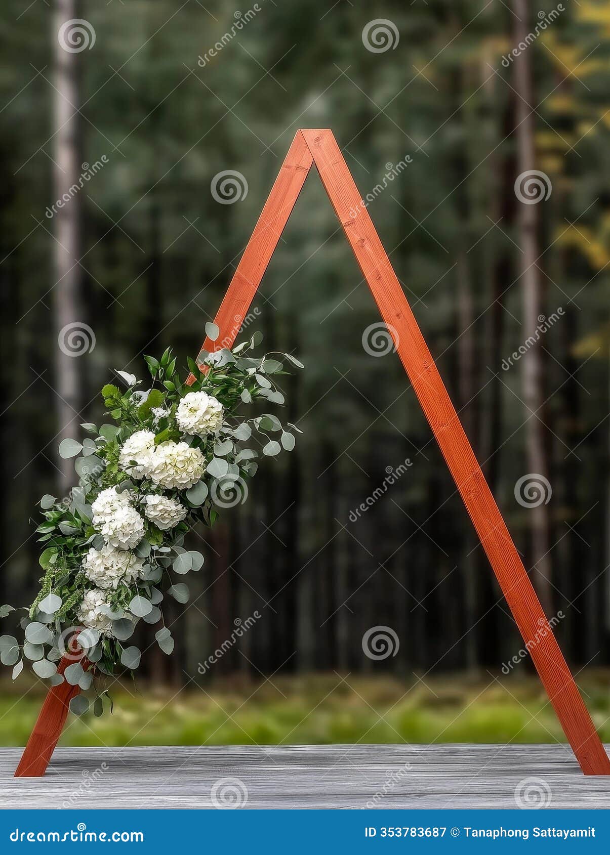 Triangular Wooden Wedding Arch with White Flowers Elegant Rustic ...