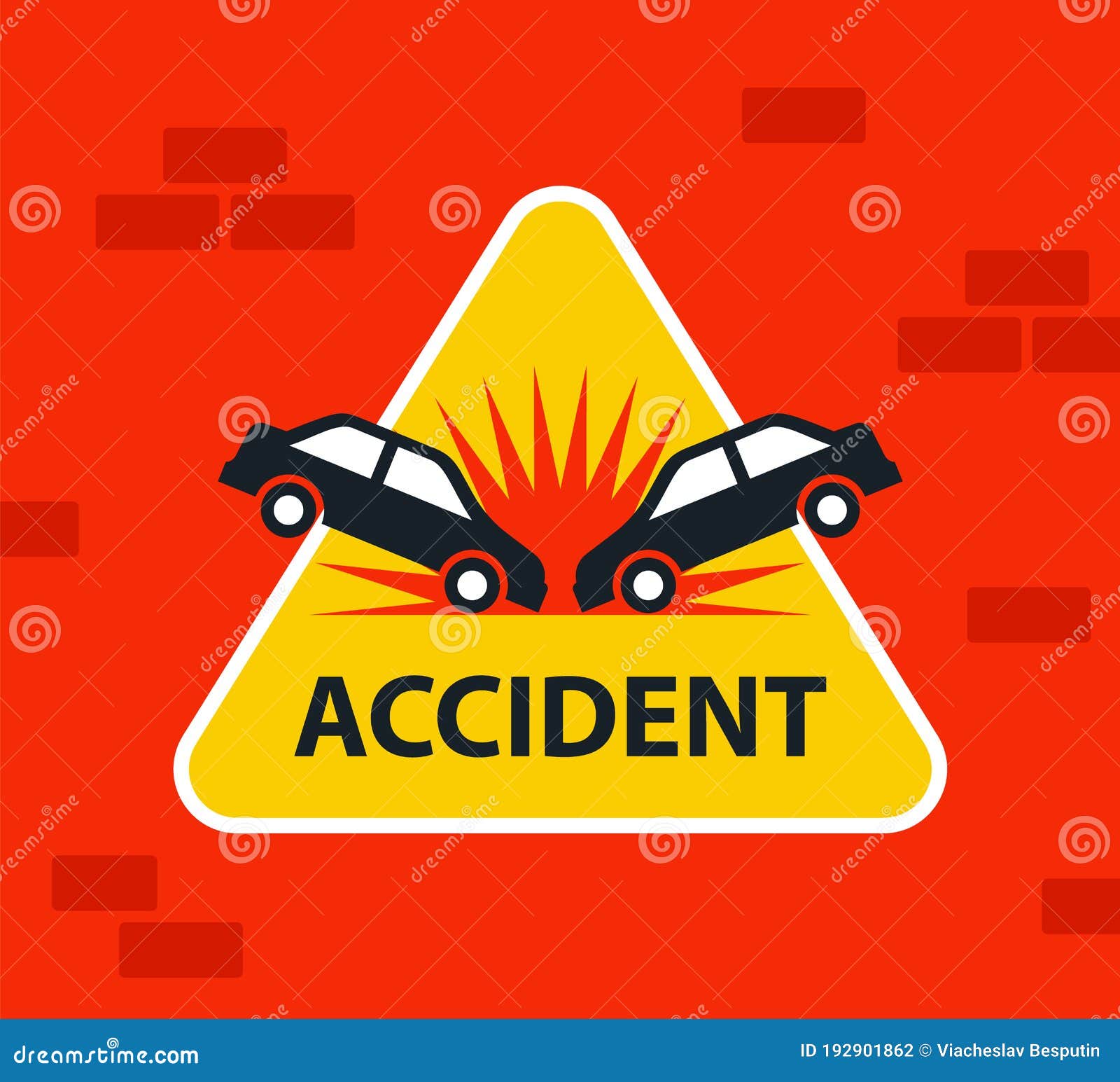 Triangular Yellow Car Accident Sign. Head-on Collision of Vehicles on ...