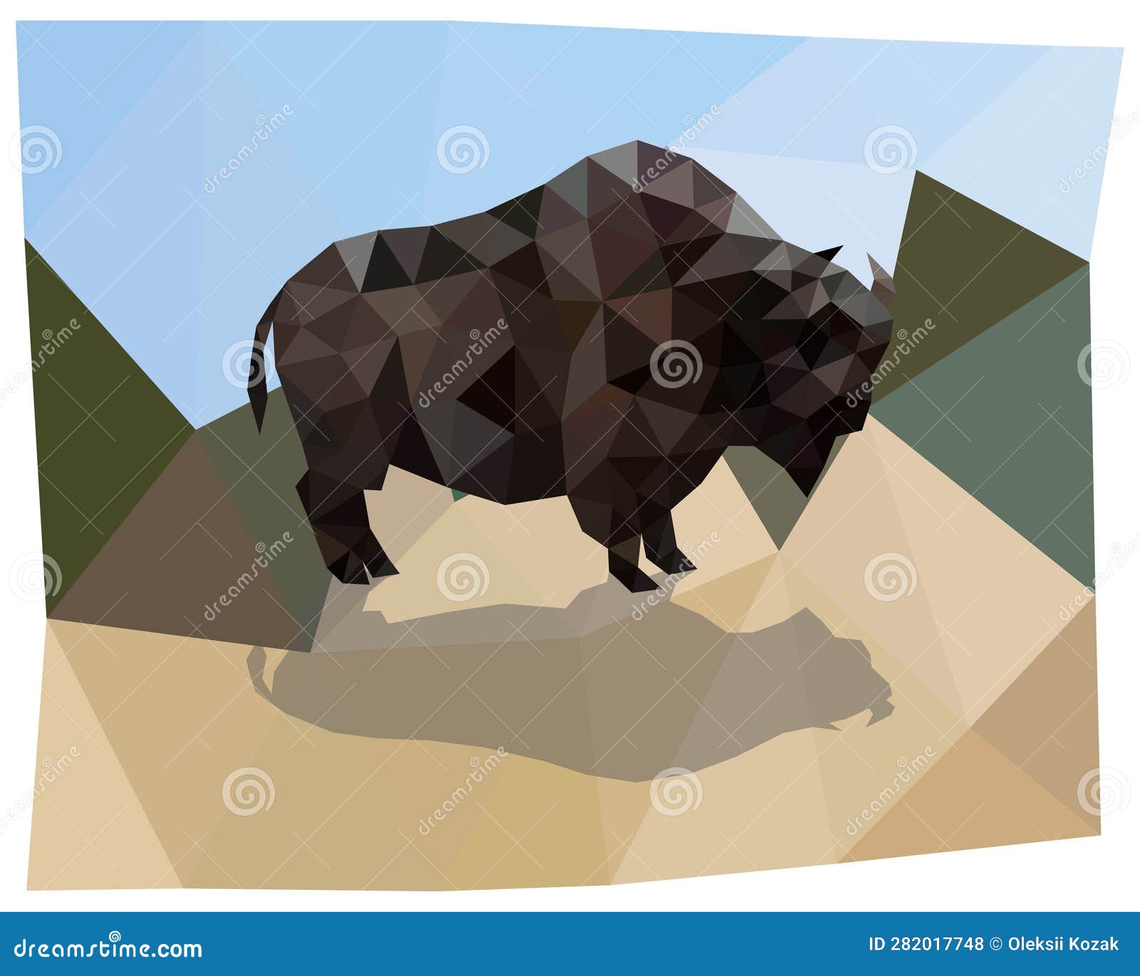 Triangulation of a Bison. Polygonal Silhouettes of Animals Stock Vector ...