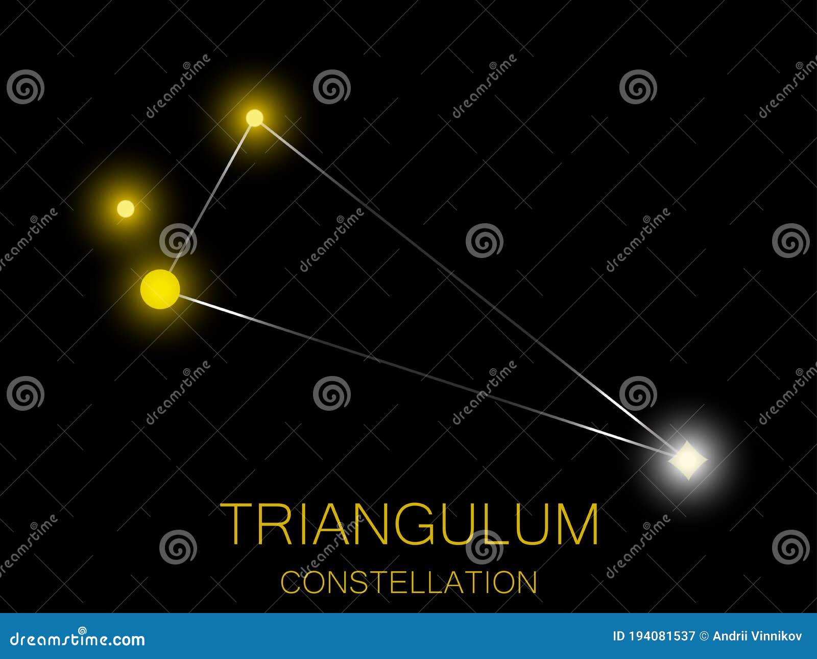 Triangulum Constellation. Bright Yellow Stars in the Night Sky. a ...