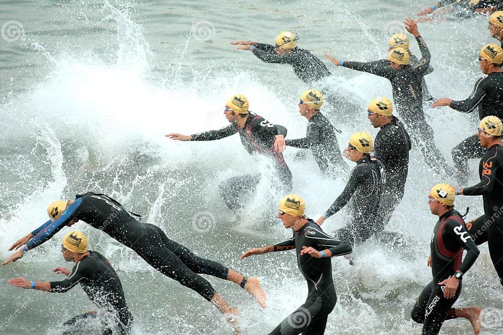Triathletes on Start of Triathlon Editorial Image - Image of outdoors ...
