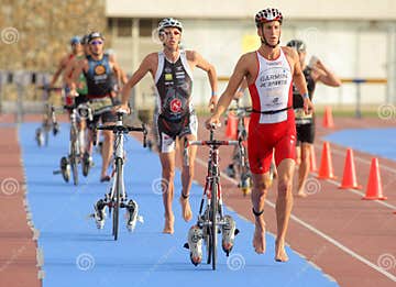 Triathletes on Transition Zone Editorial Image - Image of competition ...