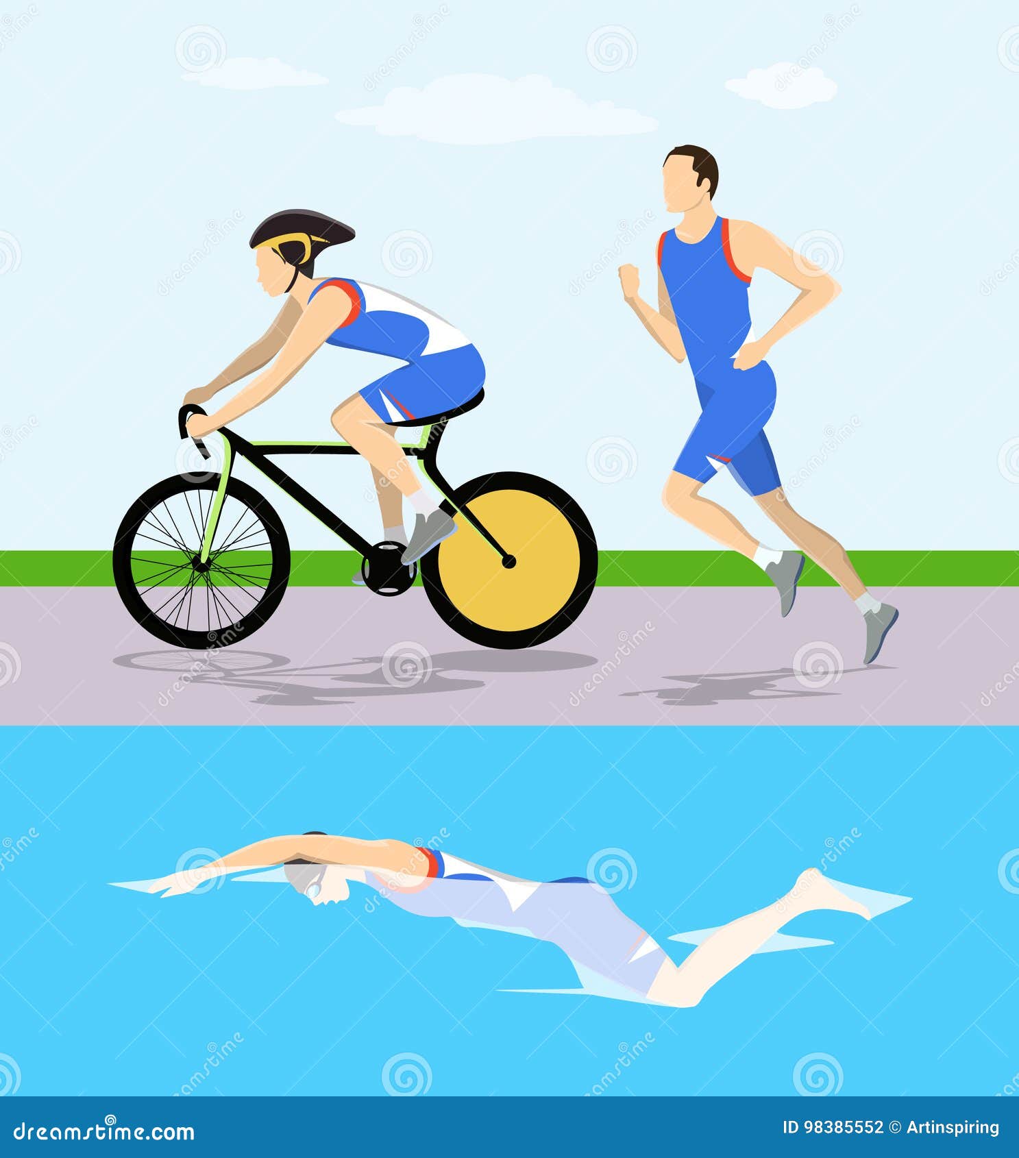 Triathlon Race Illustration. Stock Vector - Illustration of runner ...
