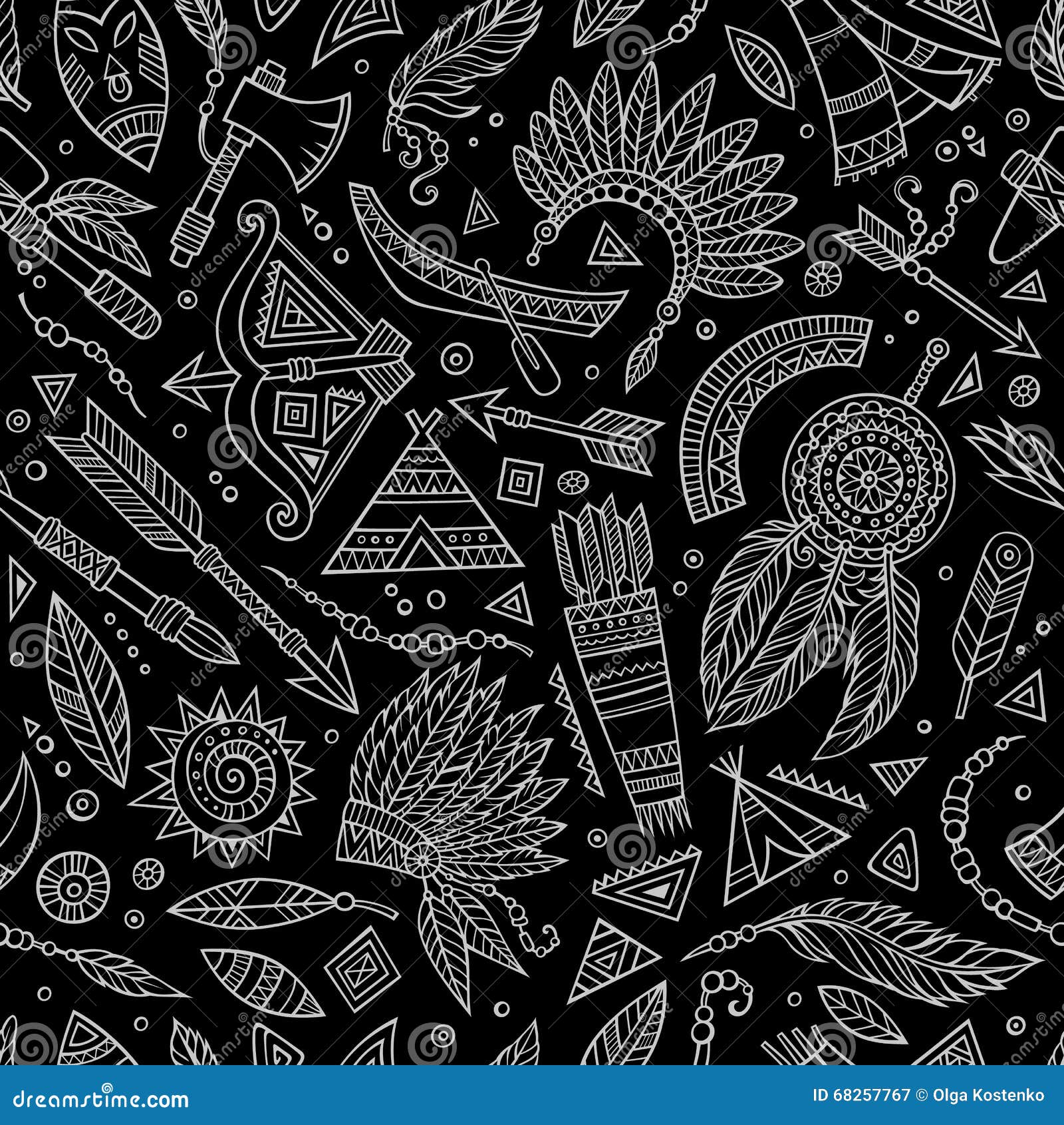 Tribal Abstract Native Chalkboard Seamless Pattern Stock Vector ...