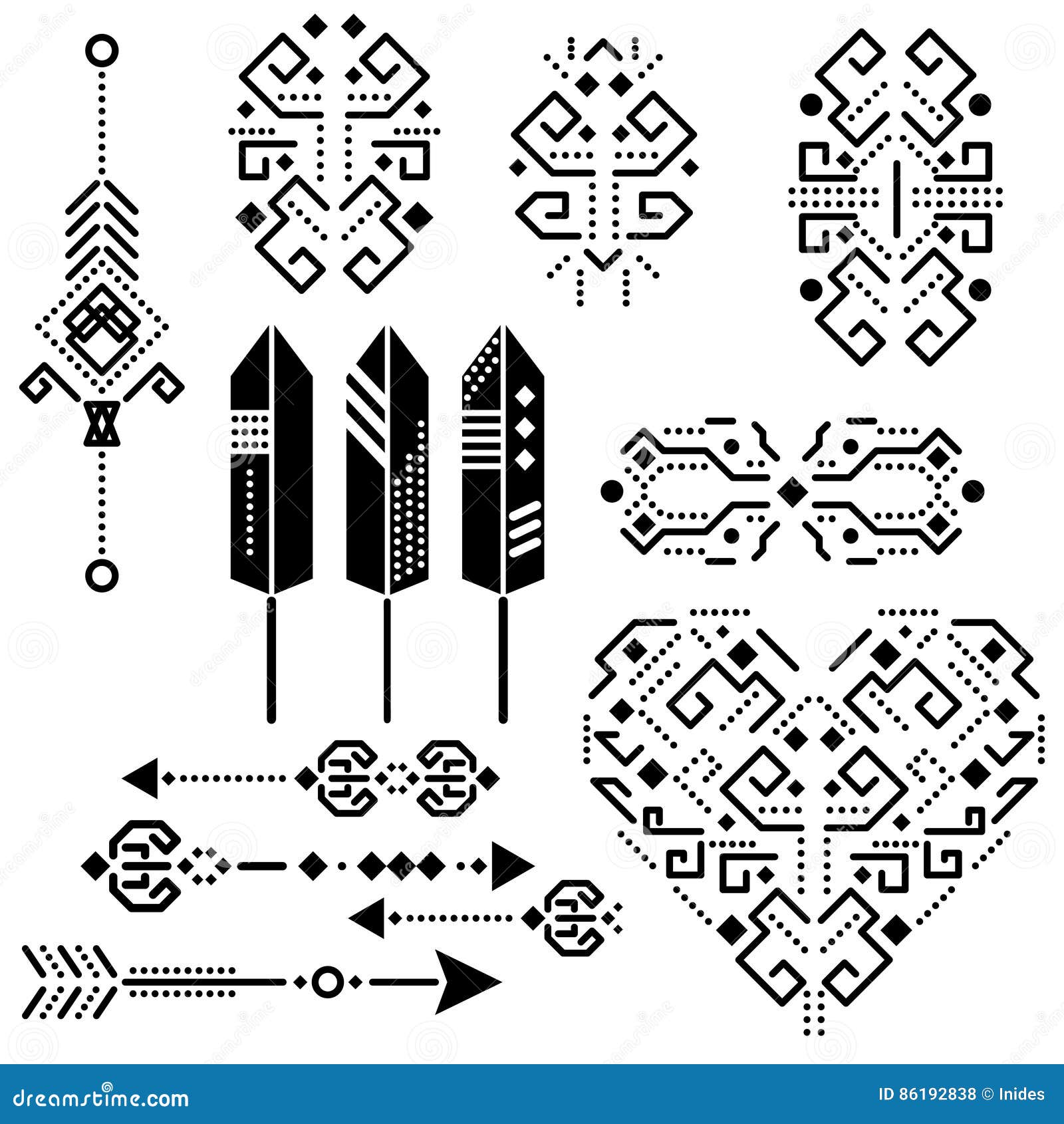 Tribal Aztec Vector Stencil Elements. Stock Vector - Illustration of ...