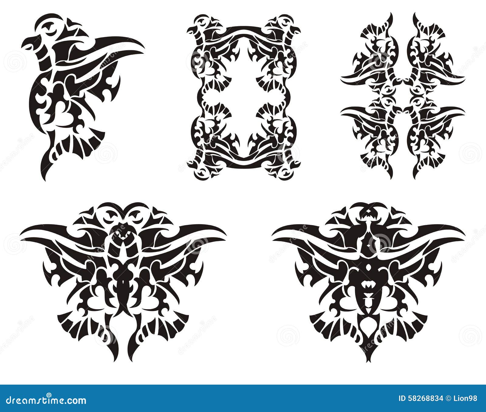 Tribal bird elements stock vector. Illustration of embroidery - 58268834