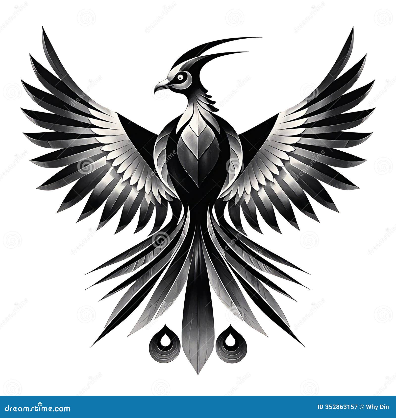 Tribal Black Phoenix Silhouette Design with Open Wings Stock ...